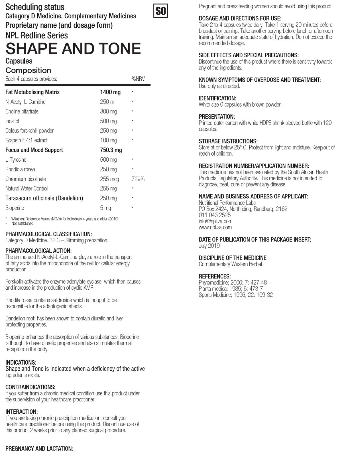 NPL Shape and Tone - Fat Loss Supplement - Nutritional Performance Labs