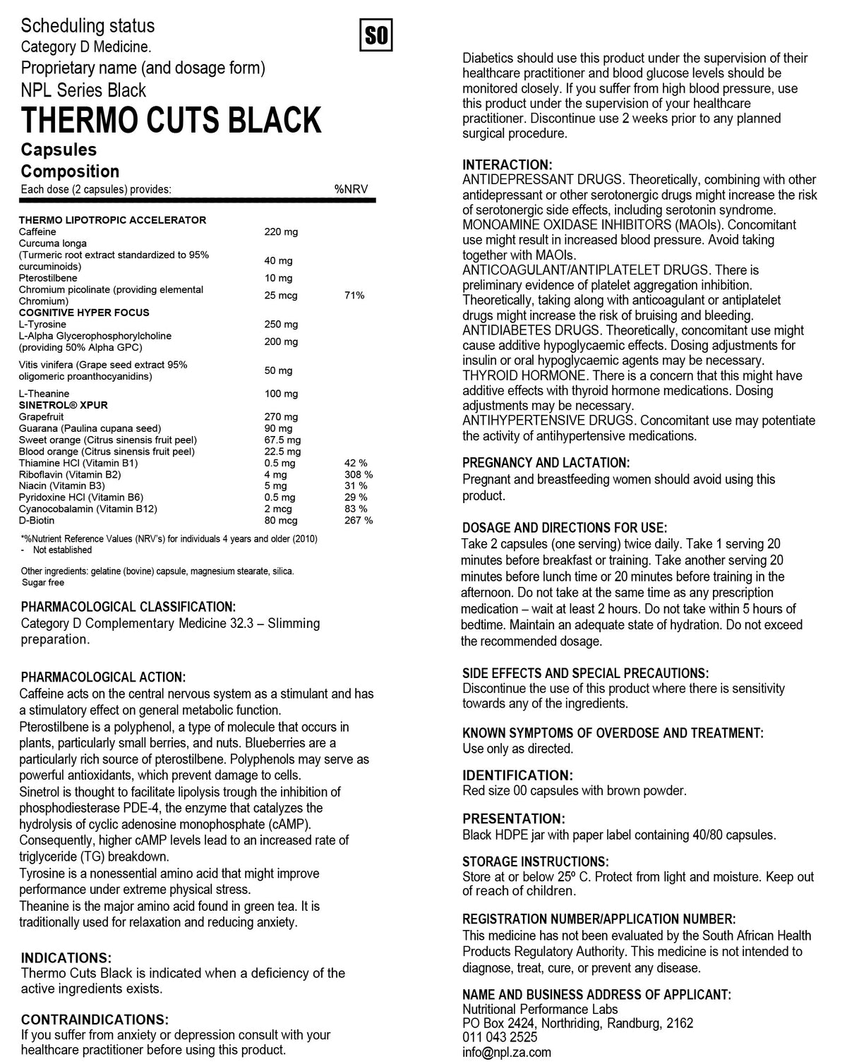 NPL Thermo Cuts Black - NPL Fat Loss & Fat Burner - Nutritional ...
