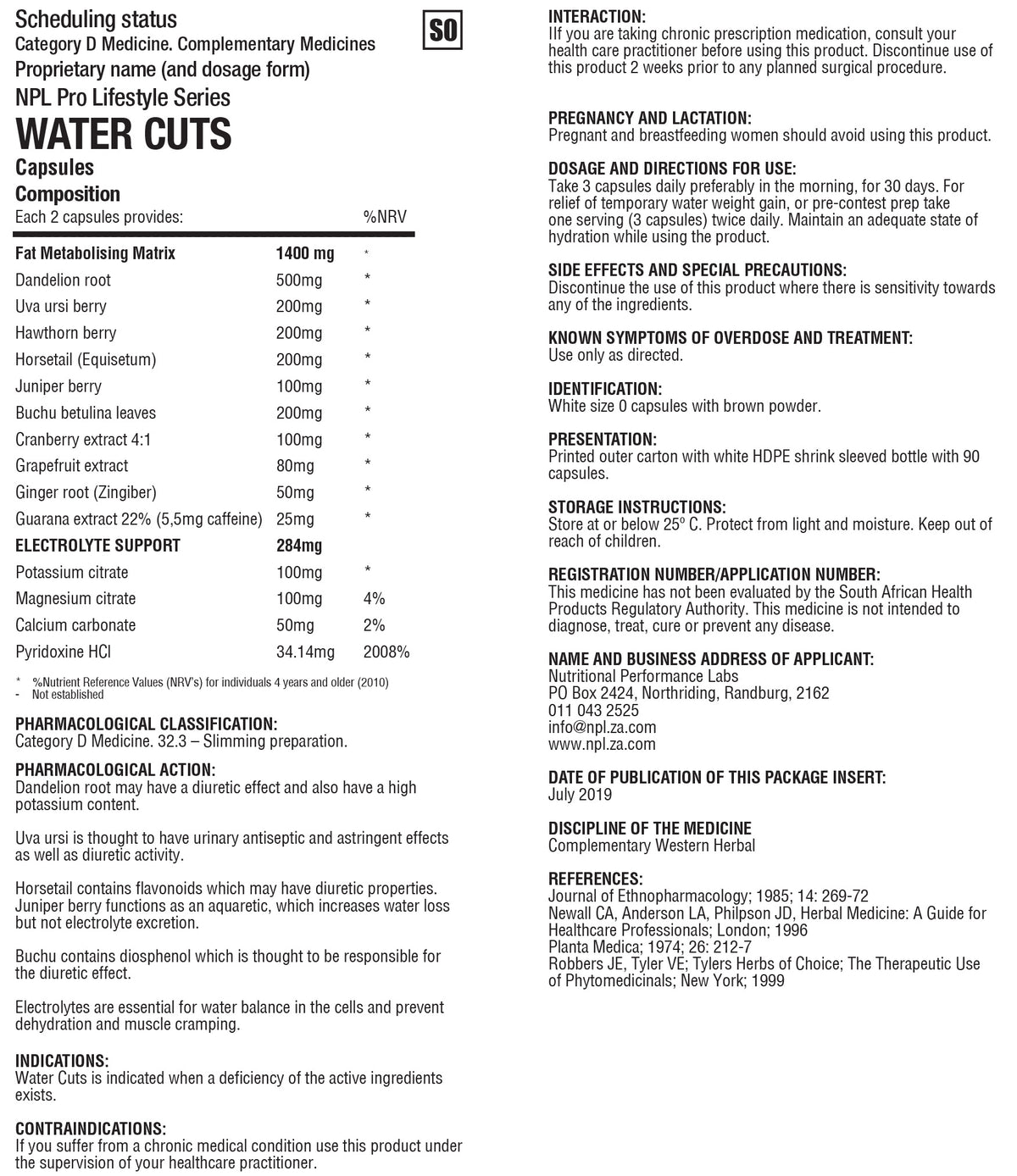 NPL Water Cuts - Nutritional Performance Labs